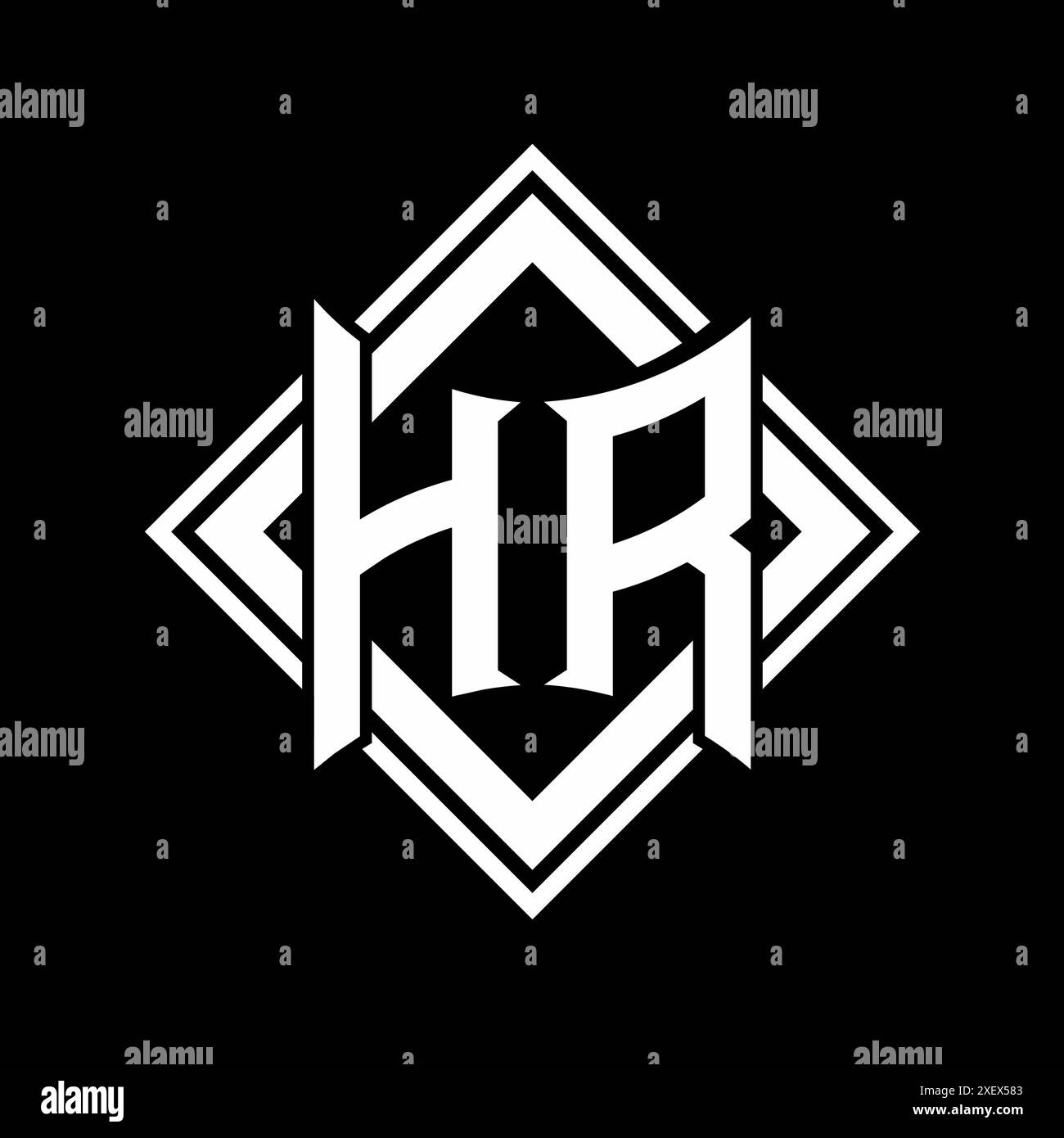 HR Letter logo with abstract shield shape with square white outline on ...
