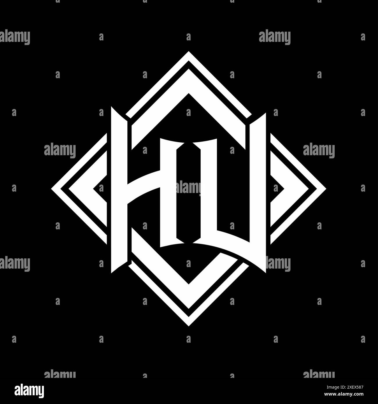 HU Letter logo with abstract shield shape with square white outline on ...