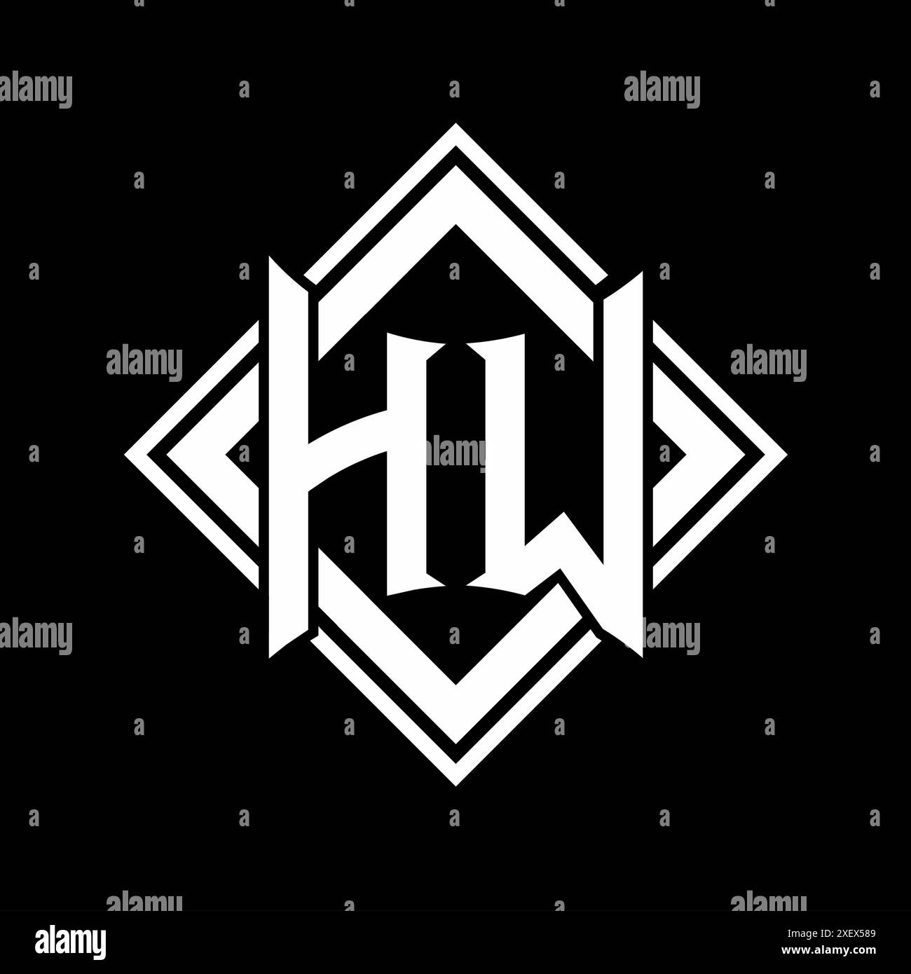 HW Letter logo with abstract shield shape with square white outline on ...