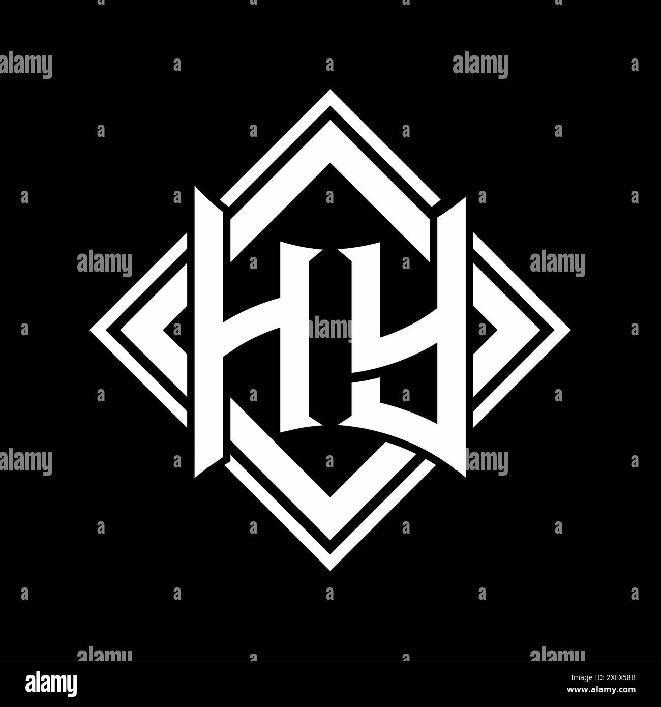 HY Letter logo with abstract shield shape with square white outline on ...
