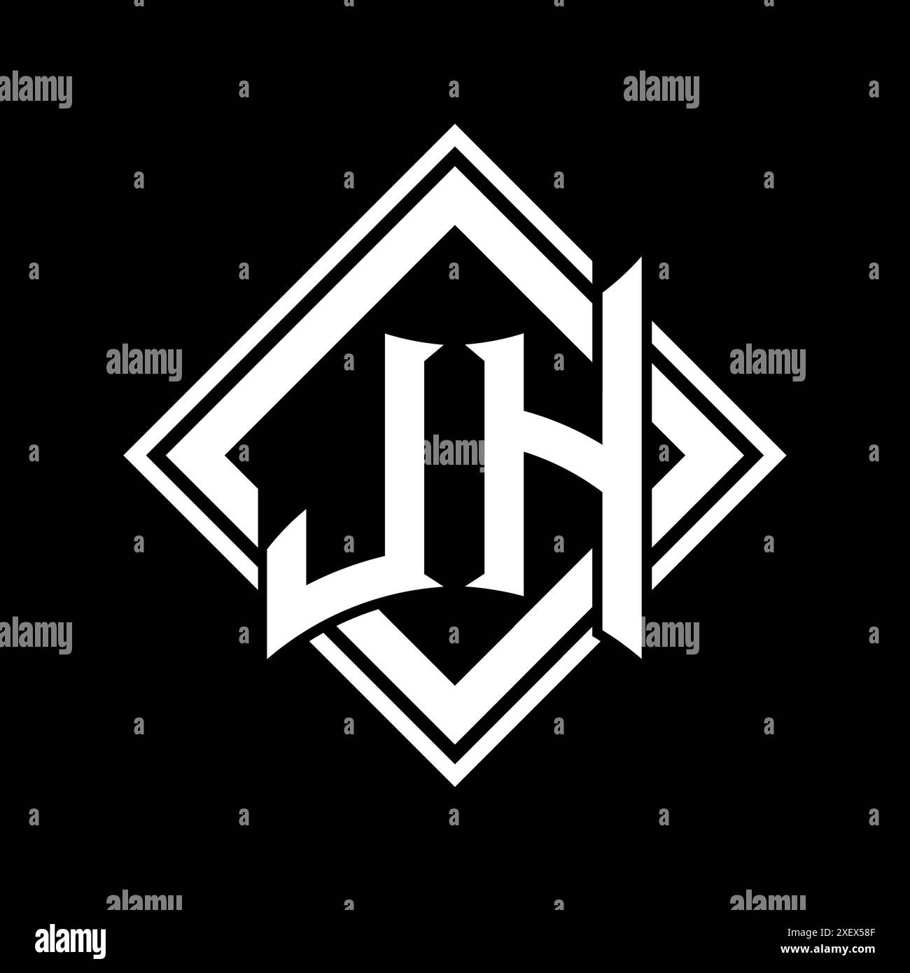 JH Letter logo with abstract shield shape with square white outline on ...