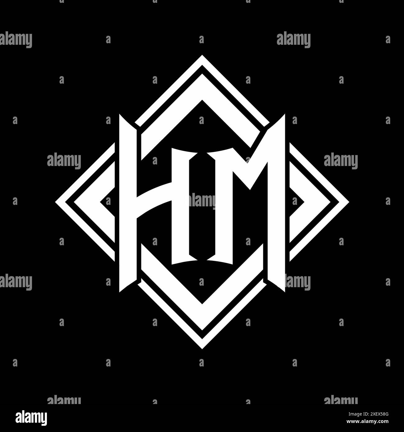 HM Letter logo with abstract shield shape with square white outline on ...