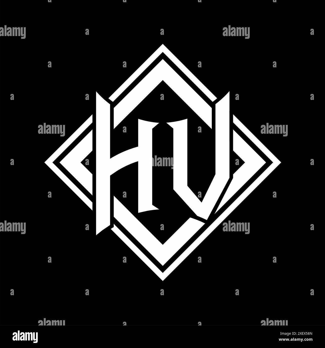 HV Letter logo with abstract shield shape with square white outline on ...
