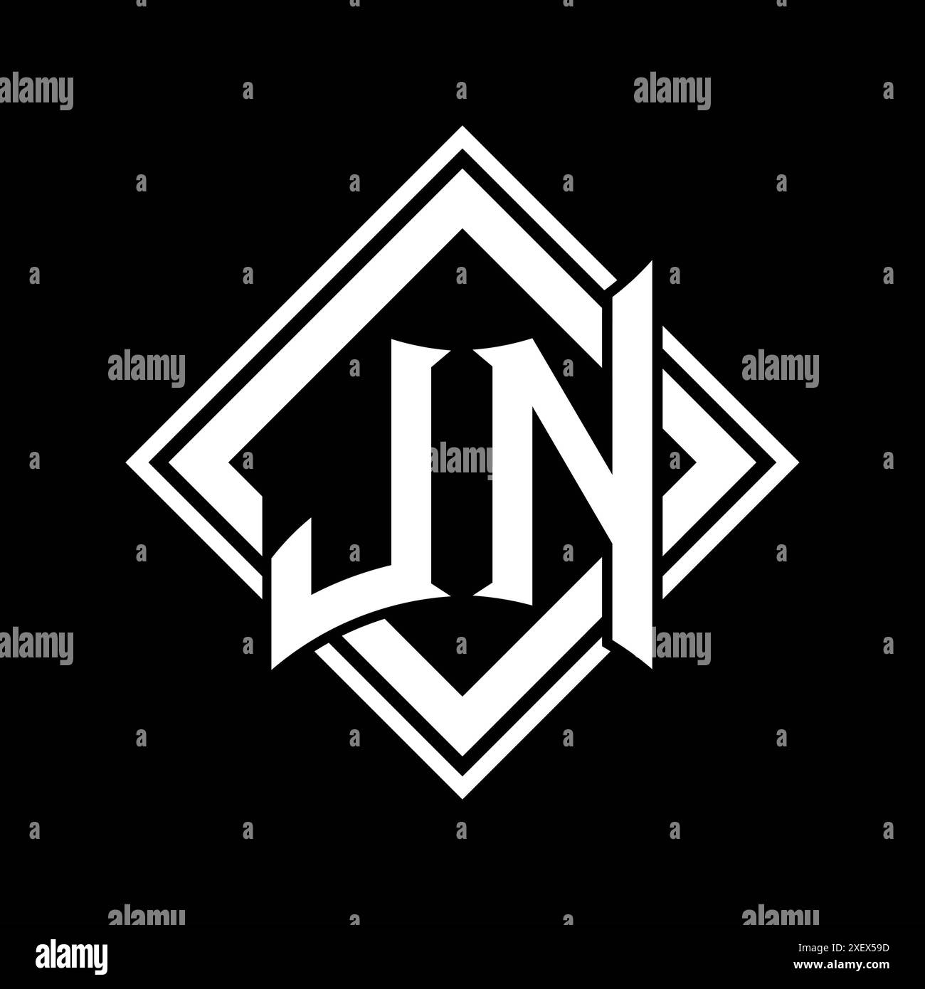 JN Letter logo with abstract shield shape with square white outline on ...