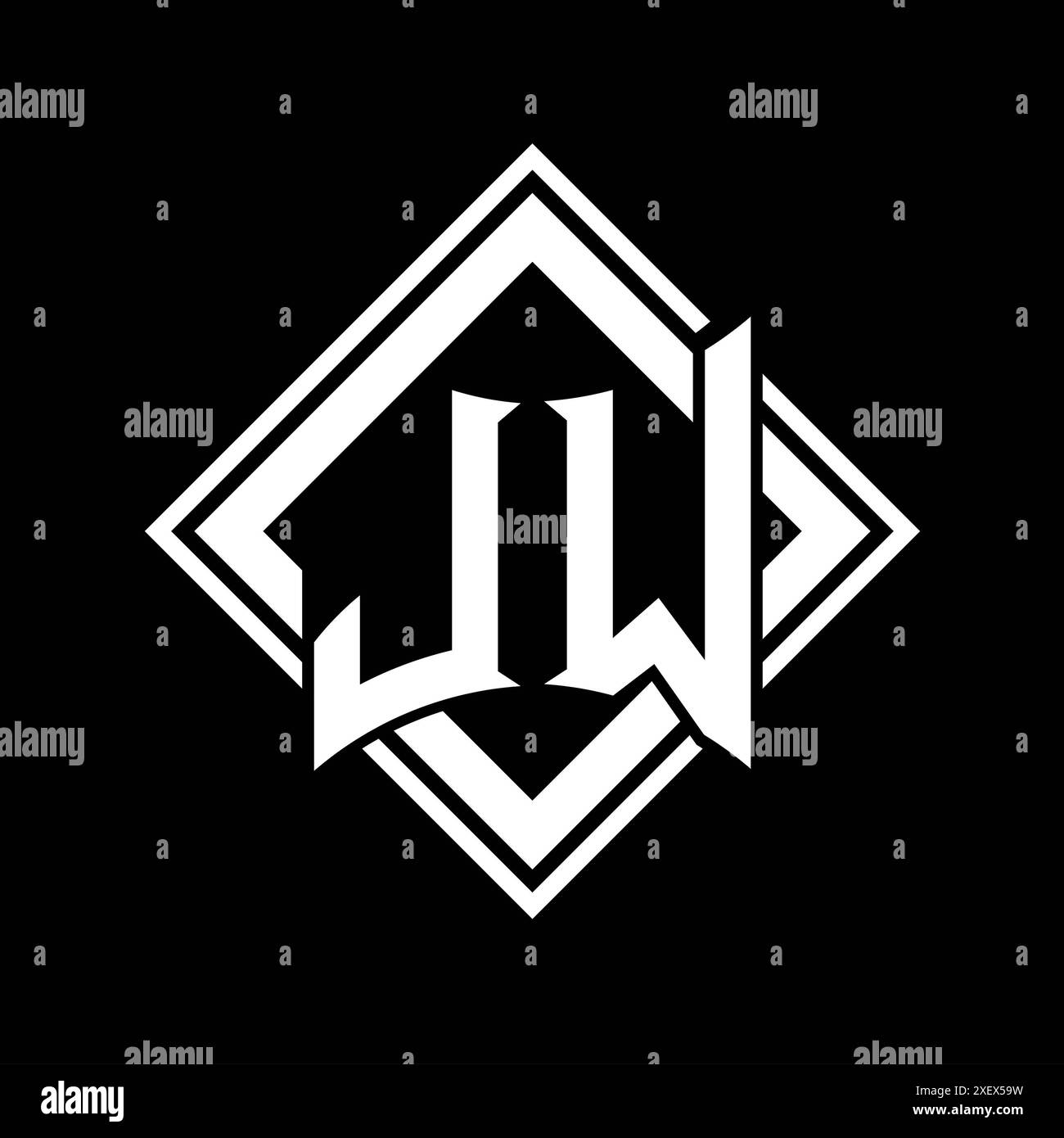 JW Letter logo with abstract shield shape with square white outline on ...