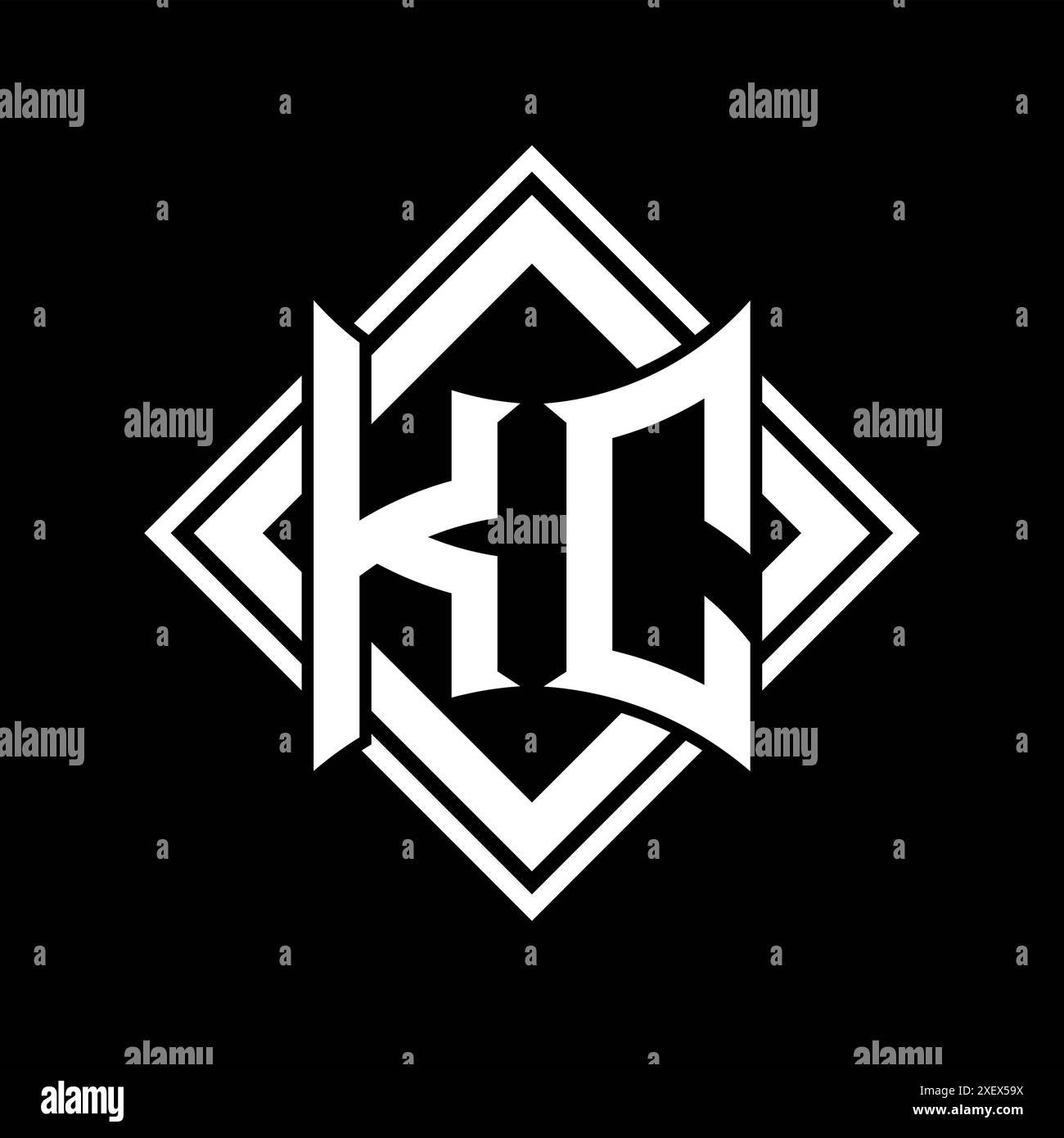 KC Letter logo with abstract shield shape with square white outline on ...