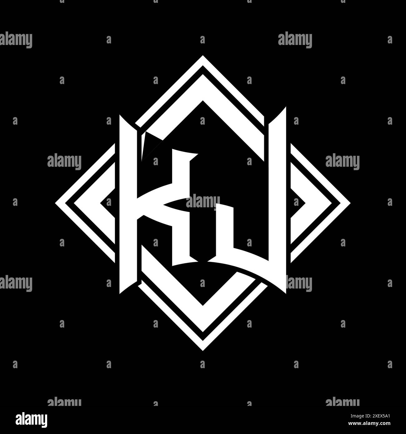 KJ Letter logo with abstract shield shape with square white outline on ...