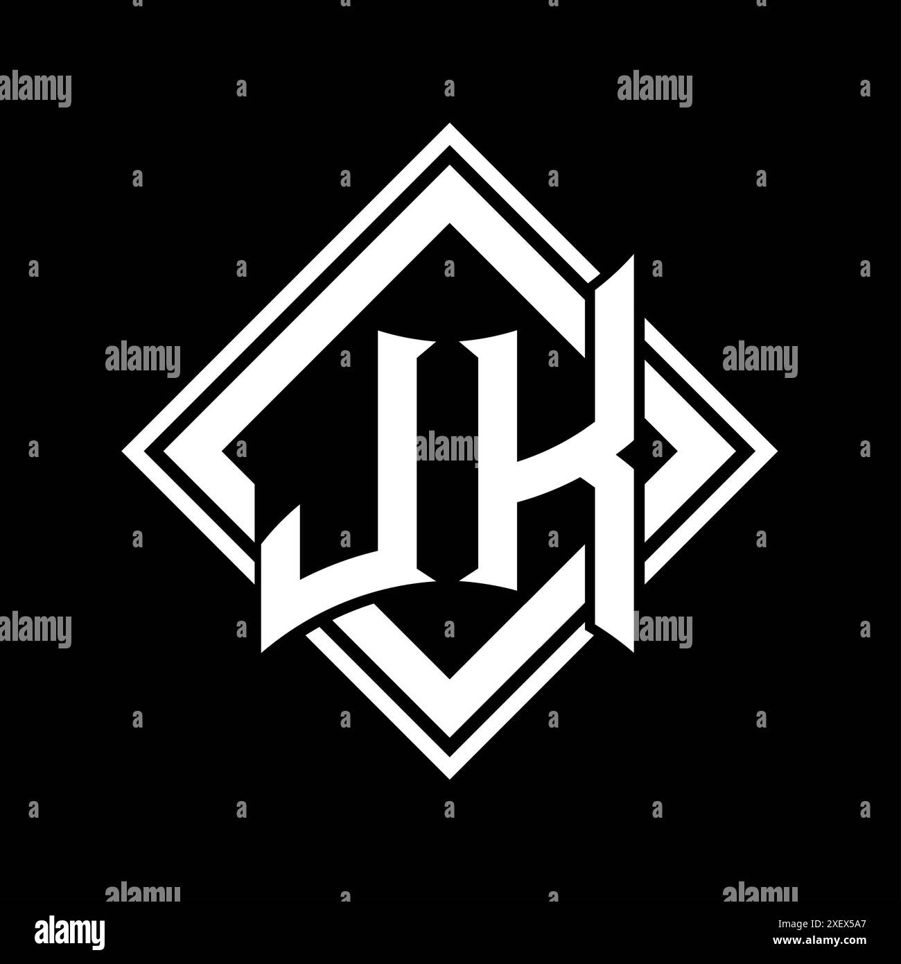 JK Letter logo with abstract shield shape with square white outline on ...