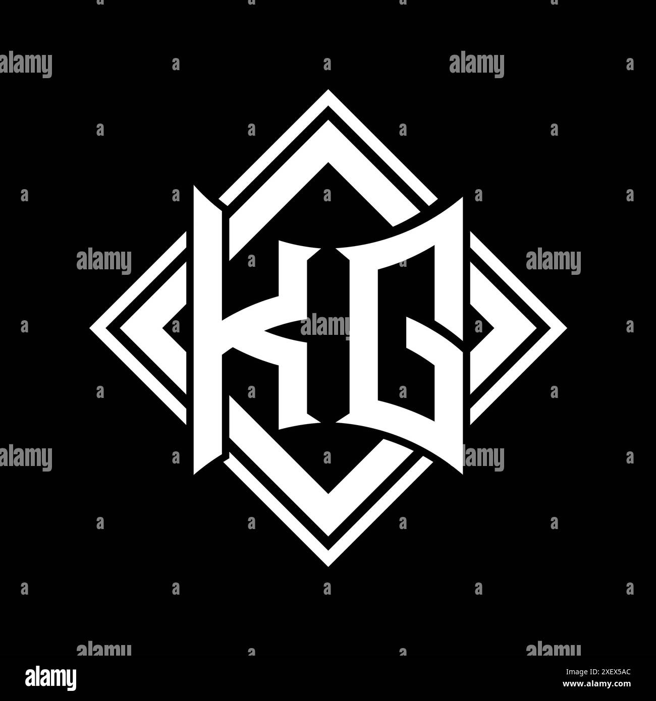KG Letter logo with abstract shield shape with square white outline on ...