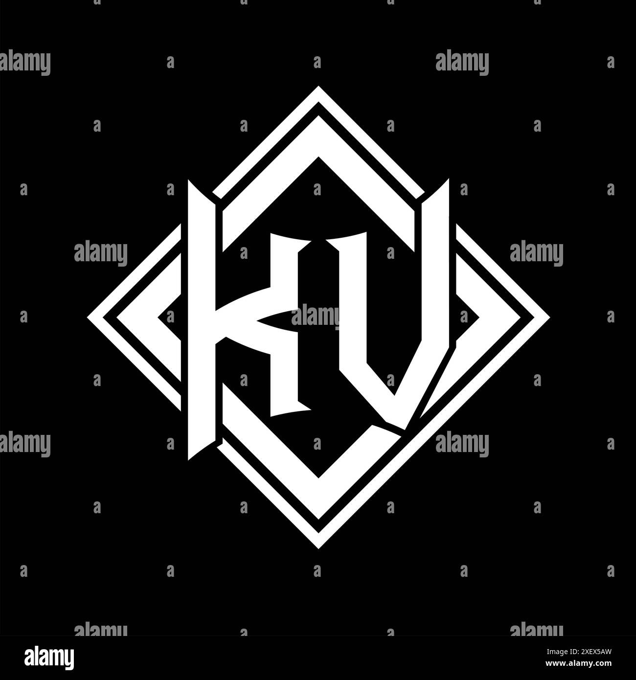 KV Letter logo with abstract shield shape with square white outline on ...