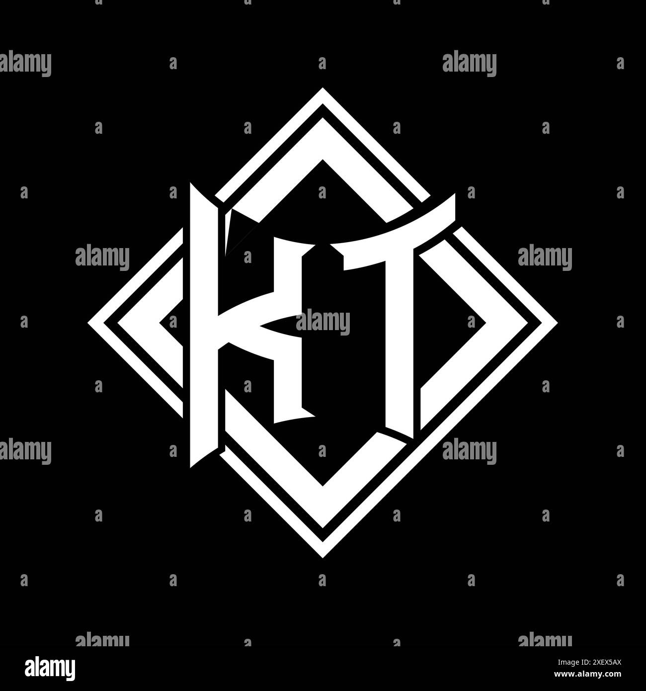 KT Letter logo with abstract shield shape with square white outline on ...