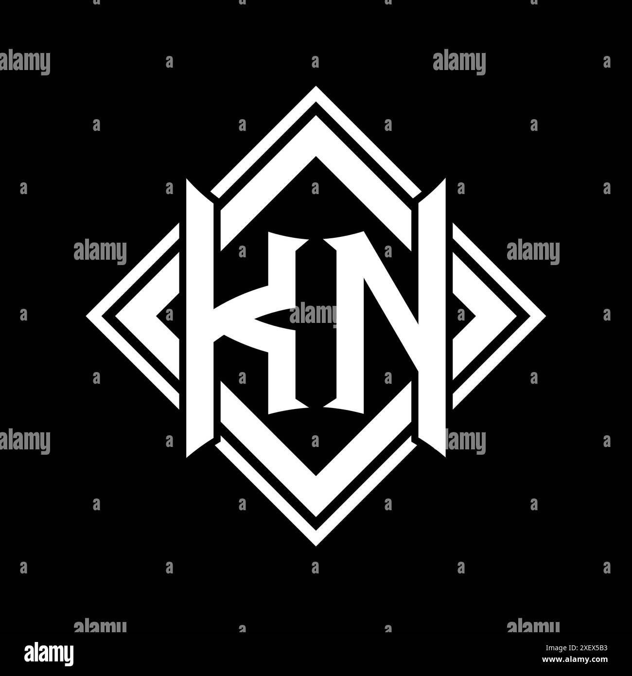 KN Letter logo with abstract shield shape with square white outline on ...