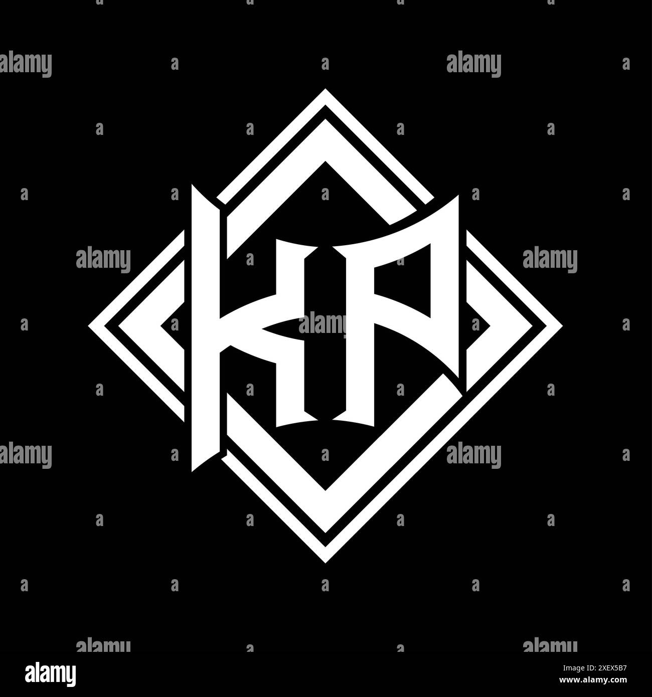 KP Letter logo with abstract shield shape with square white outline on ...