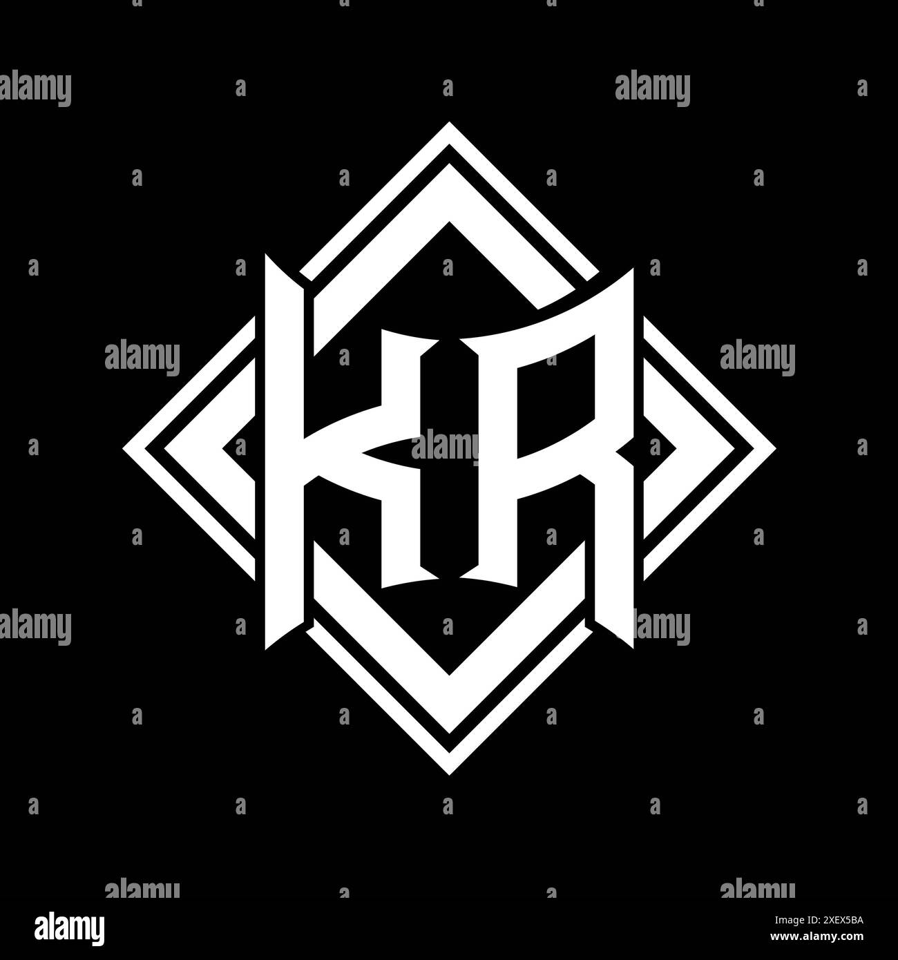 KR Letter logo with abstract shield shape with square white outline on ...