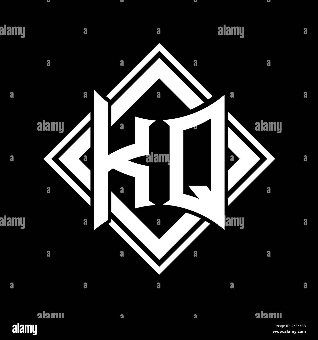 KQ Letter logo with abstract shield shape with square white outline on ...