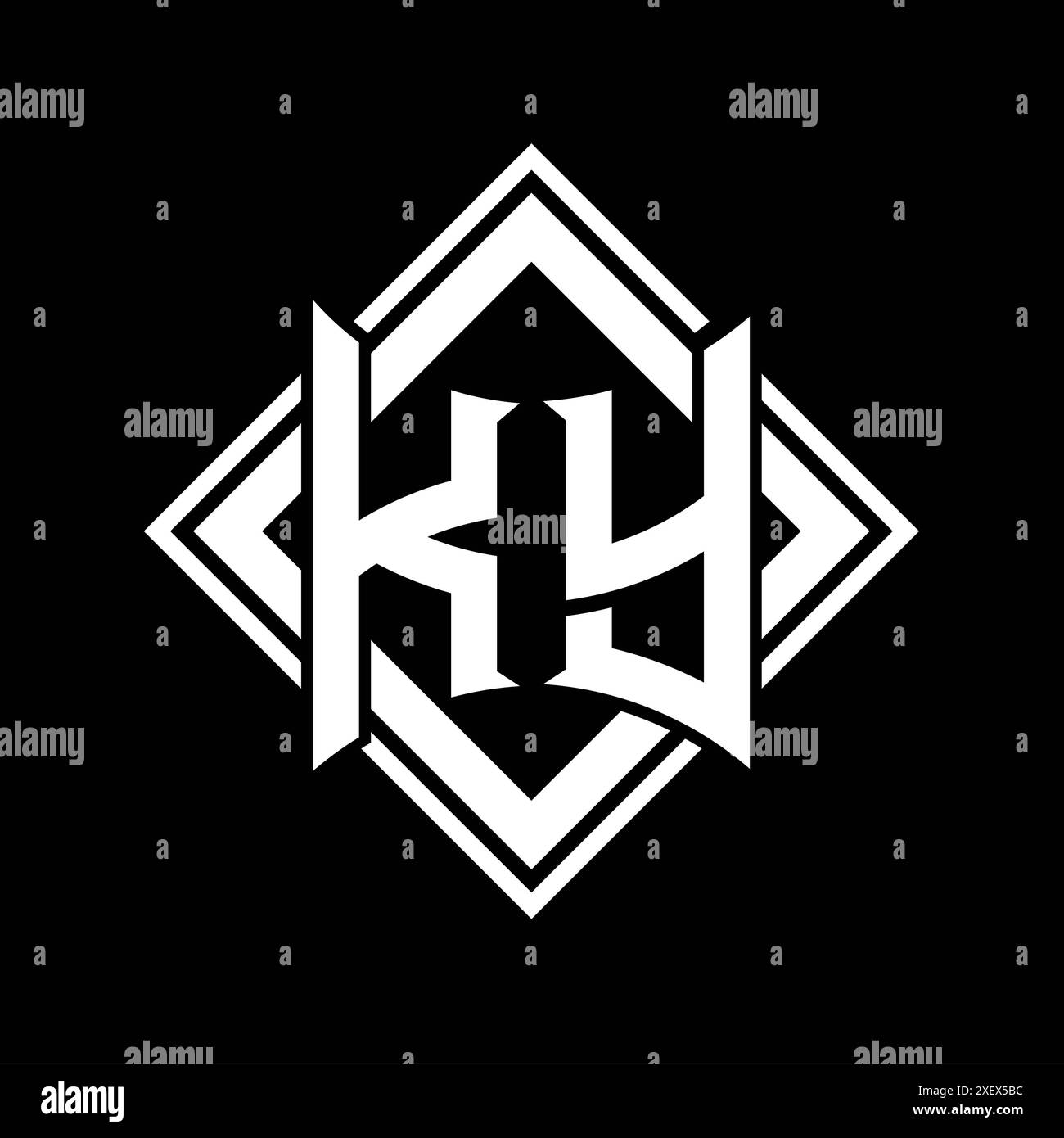 KY Letter logo with abstract shield shape with square white outline on ...