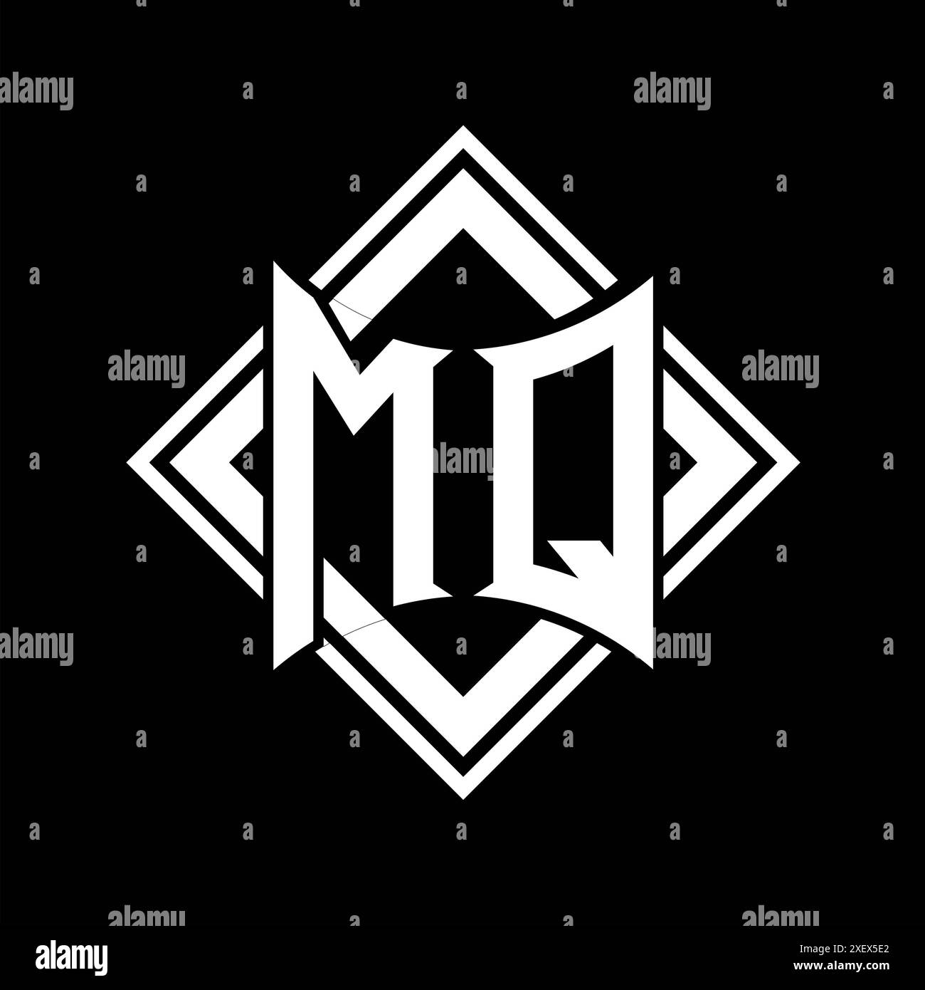 MQ Letter logo with abstract shield shape with square white outline on ...