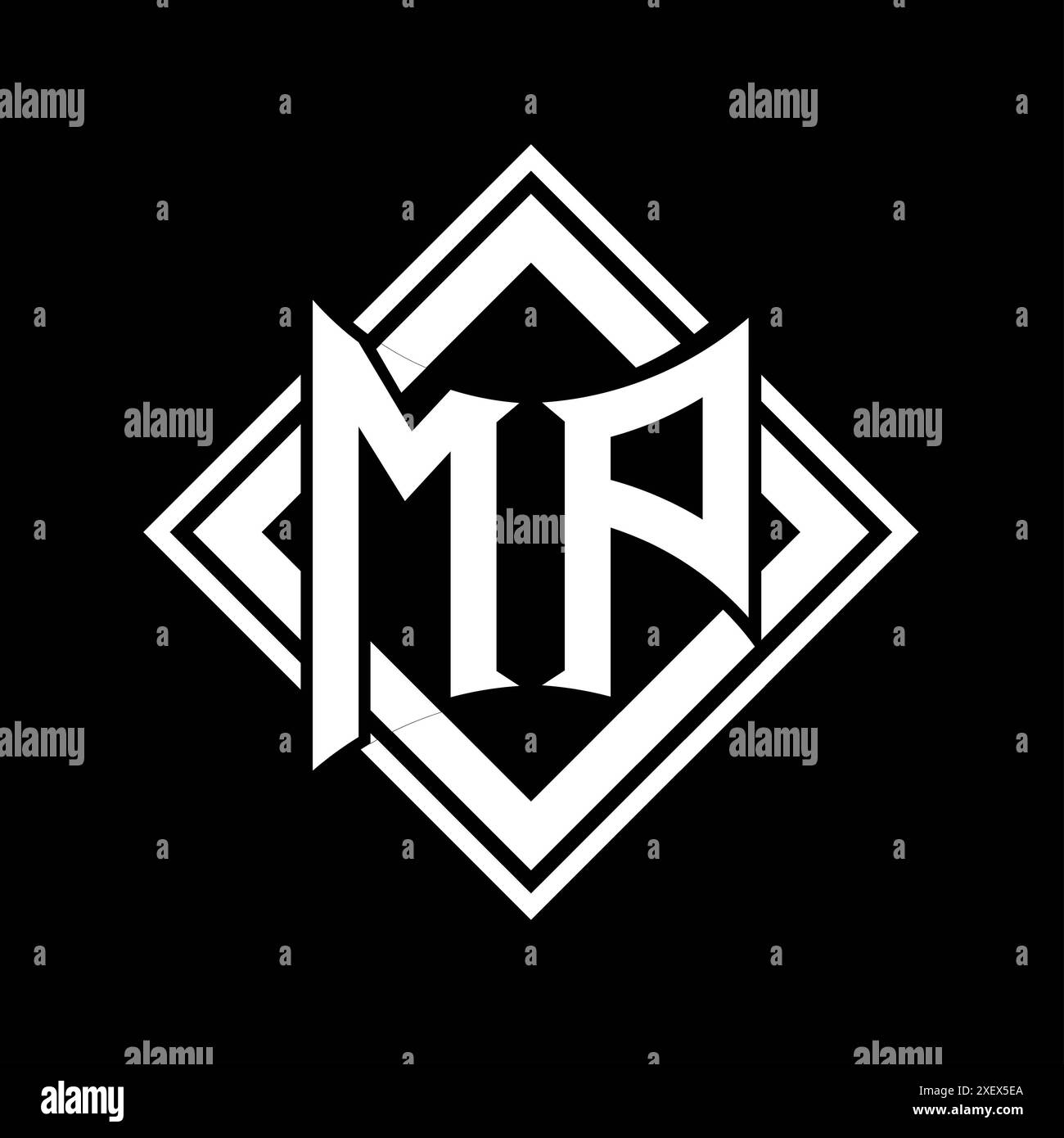 MP Letter logo with abstract shield shape with square white outline on ...