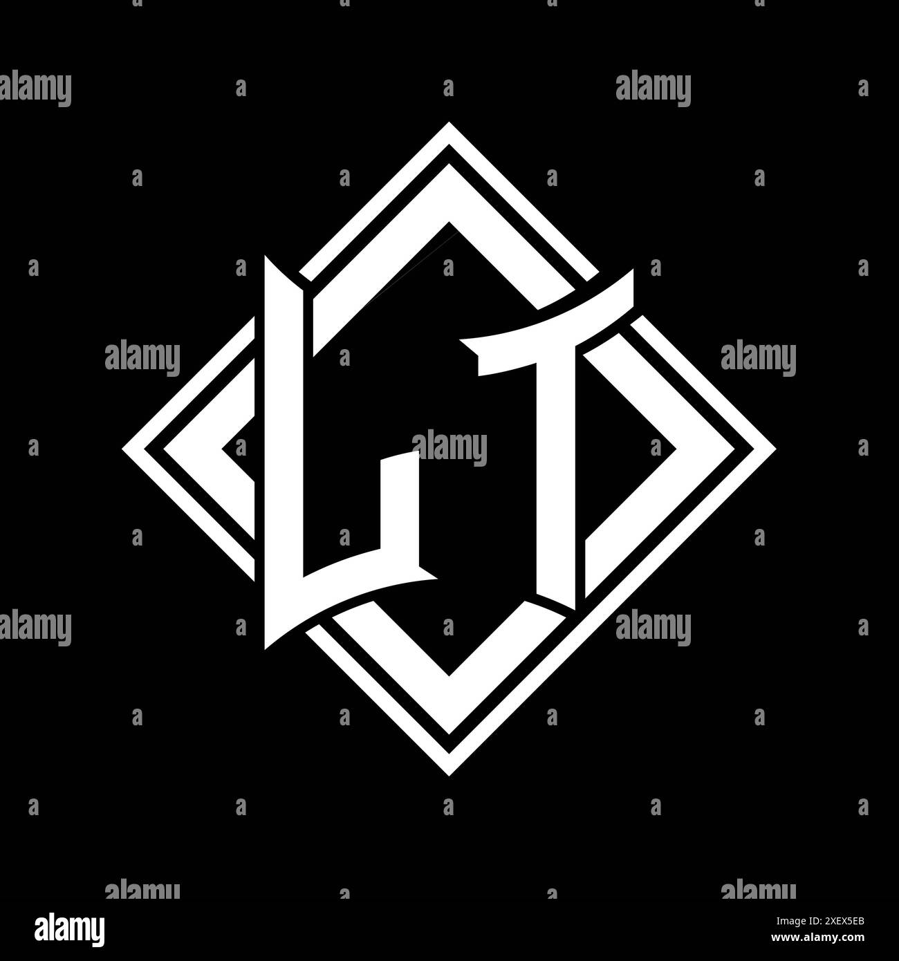 LT Letter logo with abstract shield shape with square white outline on ...