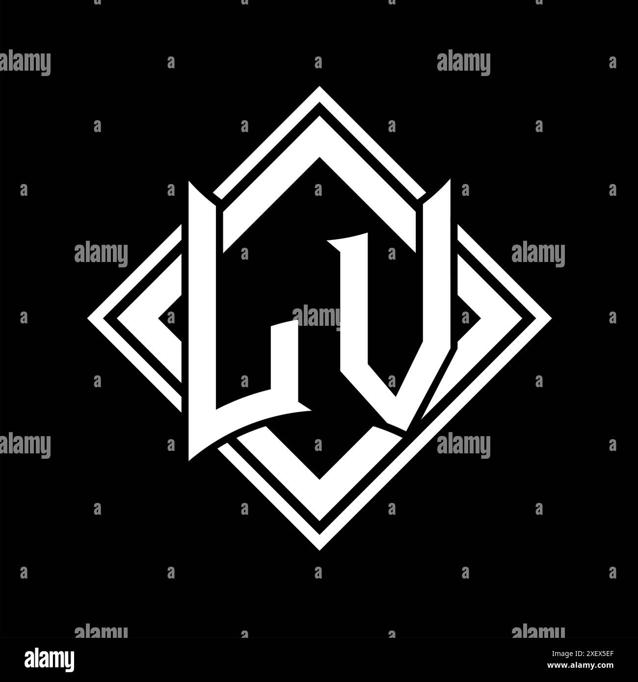 LV Letter logo with abstract shield shape with square white outline on ...