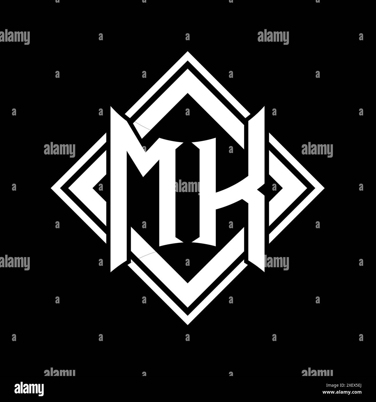 MK Letter logo with abstract shield shape with square white outline on ...