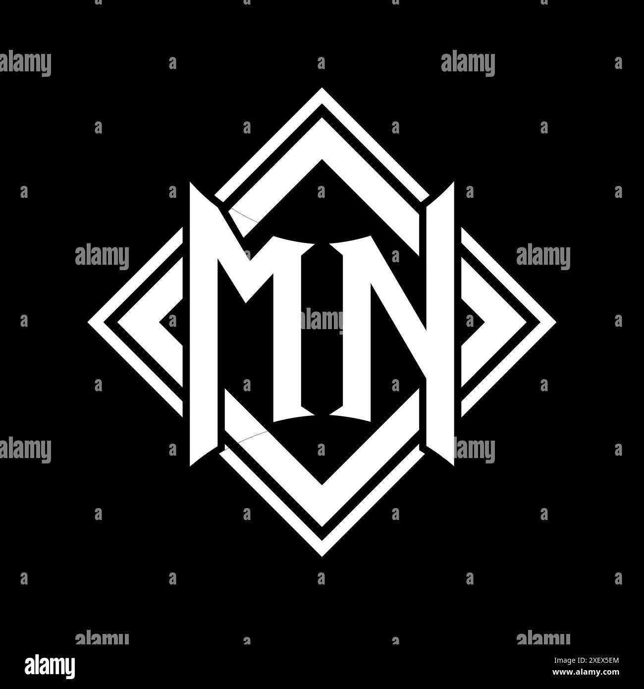 MN Letter logo with abstract shield shape with square white outline on ...