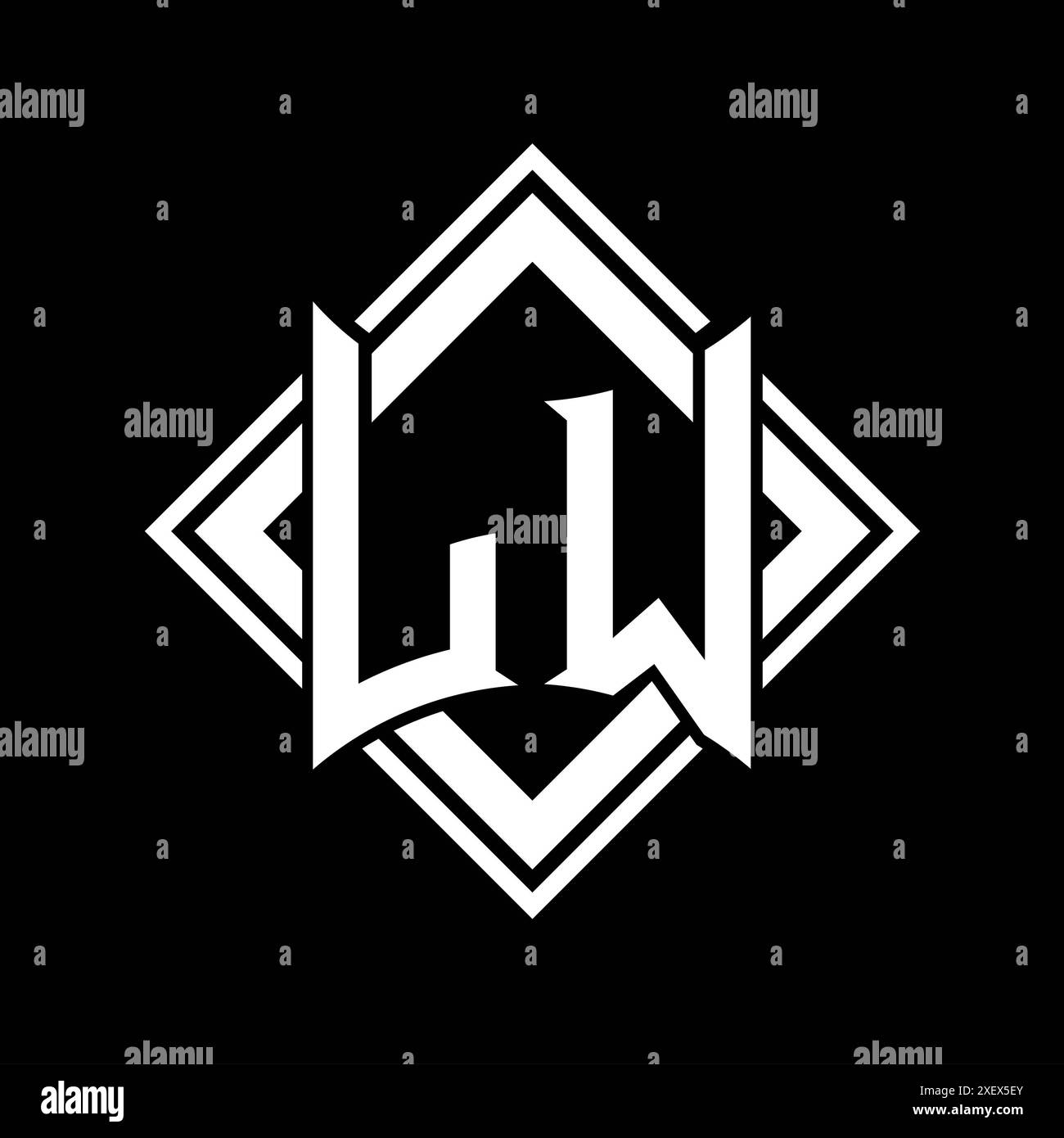 LW Letter logo with abstract shield shape with square white outline on ...
