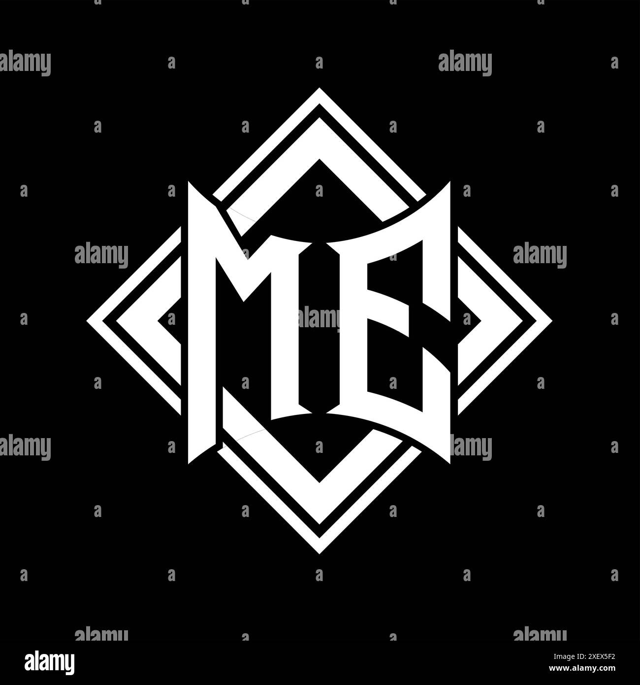 ME Letter logo with abstract shield shape with square white outline on ...