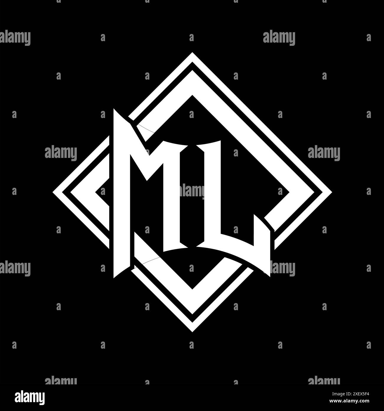 ML Letter logo with abstract shield shape with square white outline on ...
