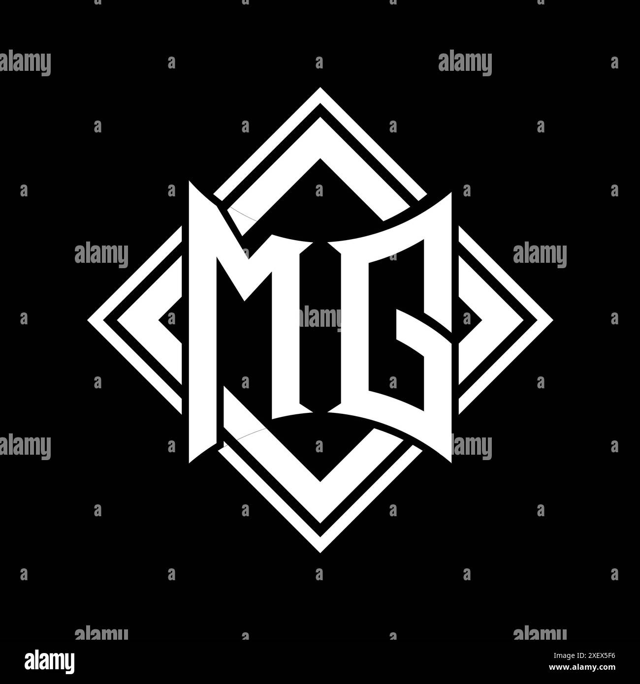 MG Letter logo with abstract shield shape with square white outline on ...