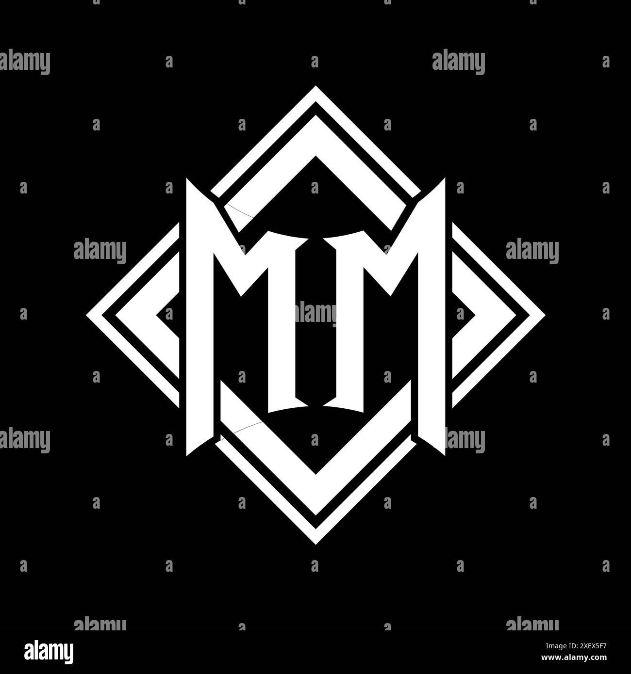 MM Letter logo with abstract shield shape with square white outline on ...