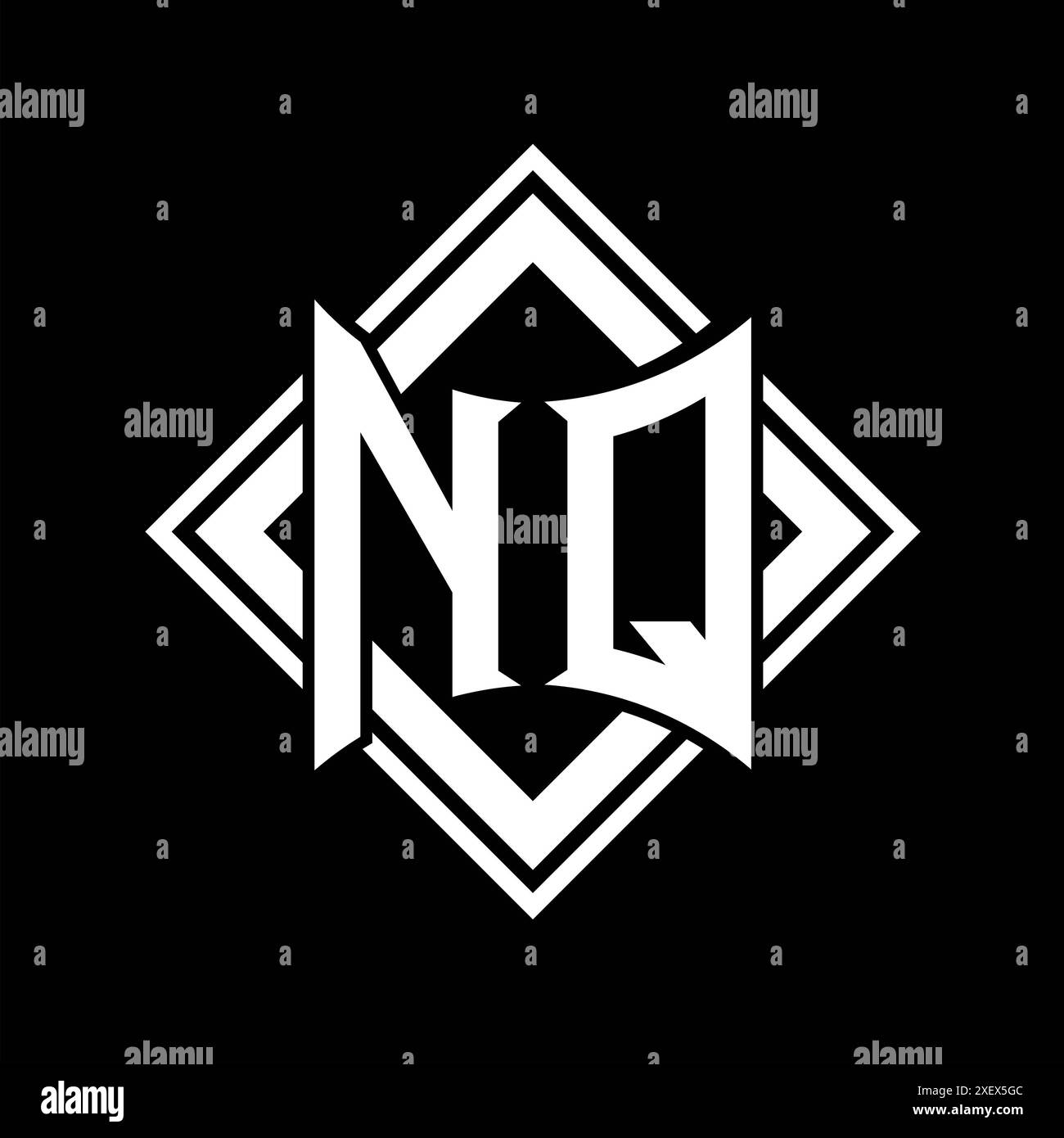 NQ Letter logo with abstract shield shape with square white outline on ...