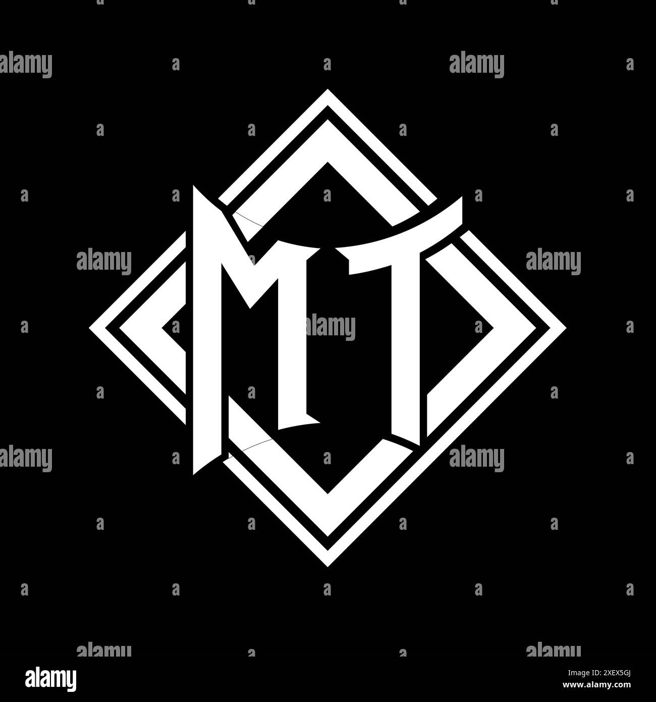 MT Letter logo with abstract shield shape with square white outline on ...