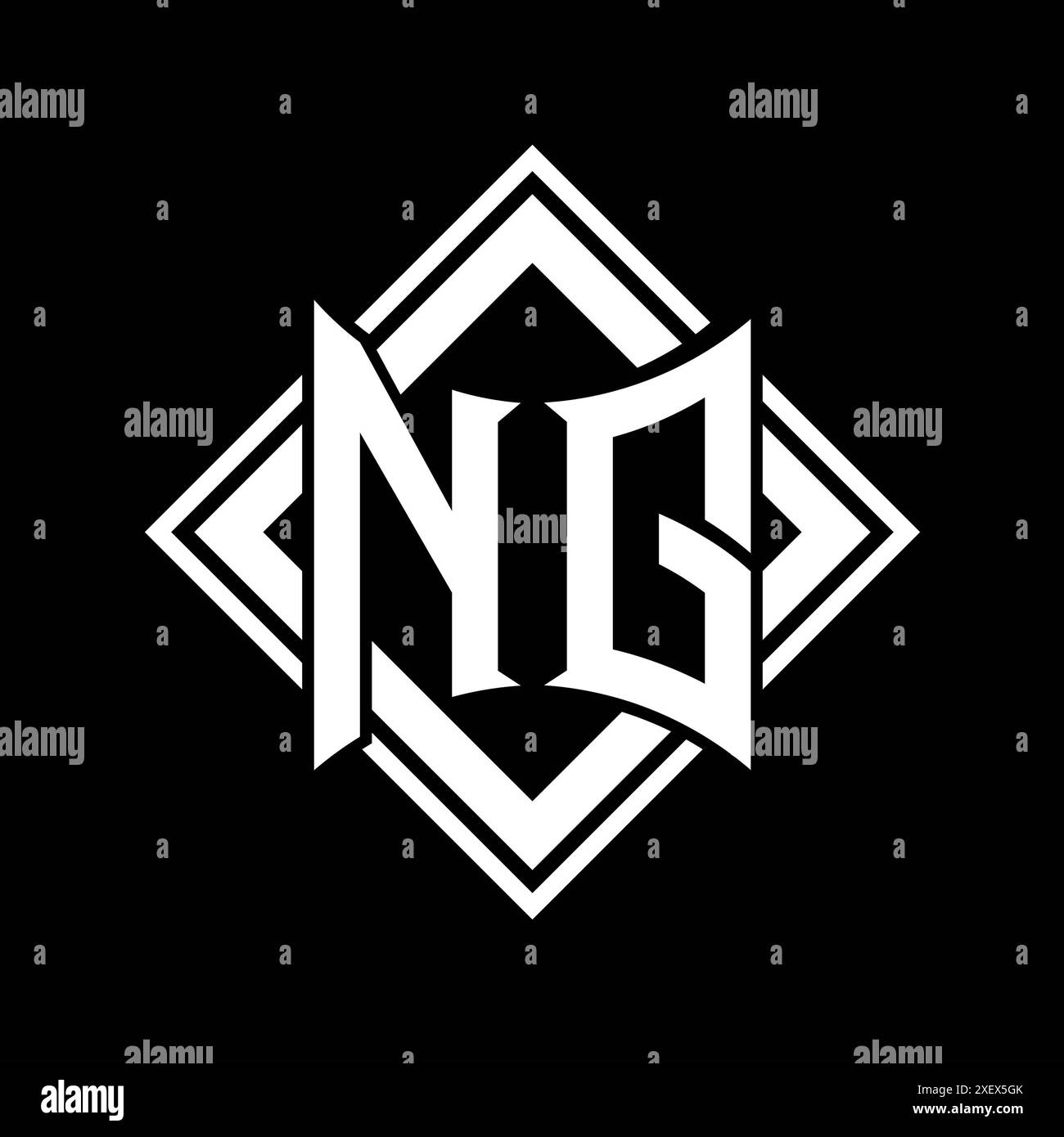 NG Letter logo with abstract shield shape with square white outline on ...
