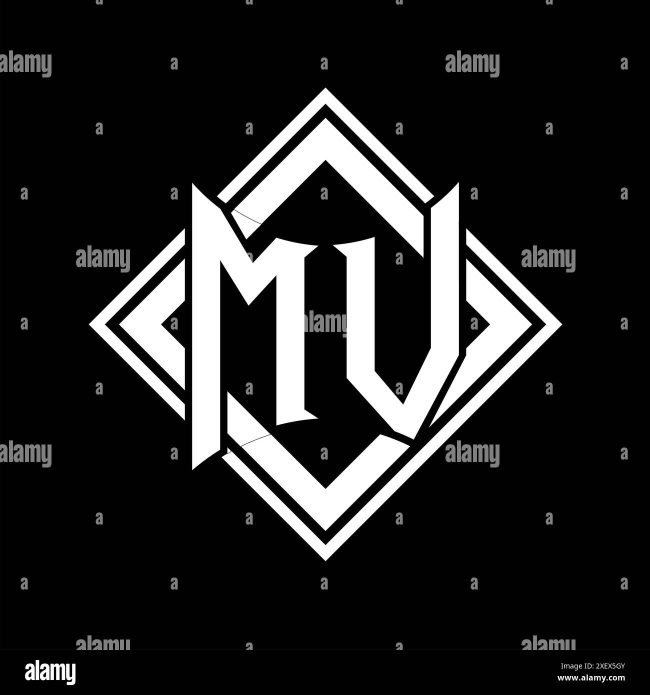 MV Letter logo with abstract shield shape with square white outline on ...