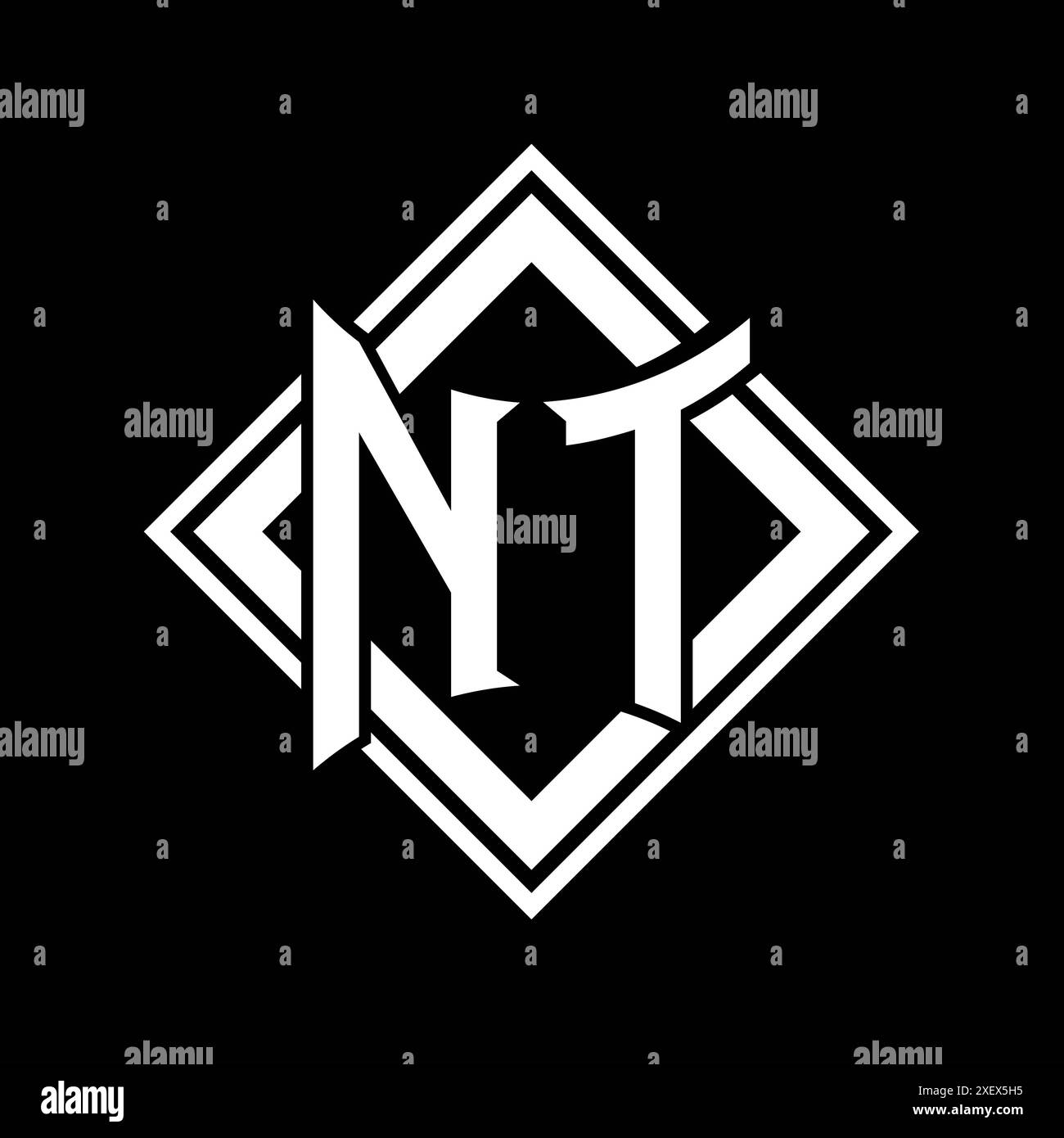 NT Letter logo with abstract shield shape with square white outline on ...