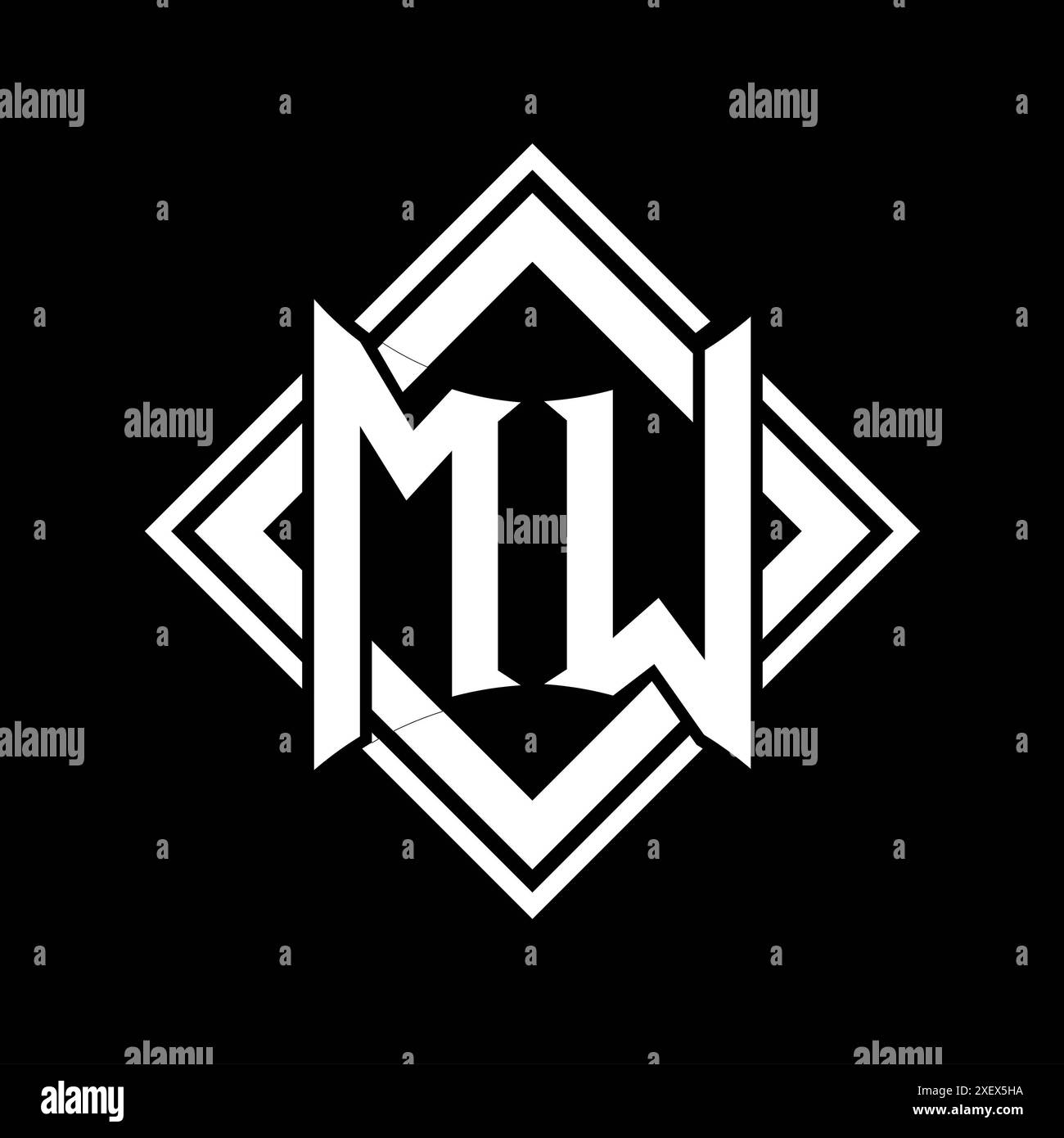 MW Letter logo with abstract shield shape with square white outline on ...