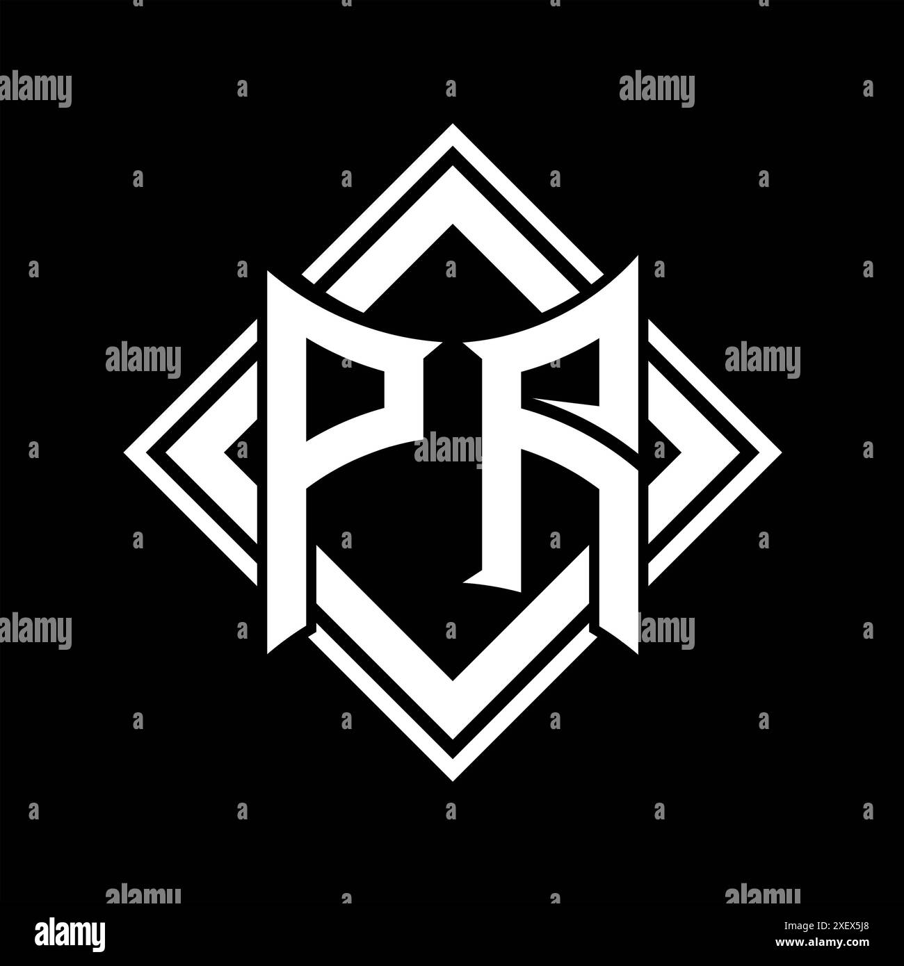 PA Letter logo with abstract shield shape with square white outline on black background template ...