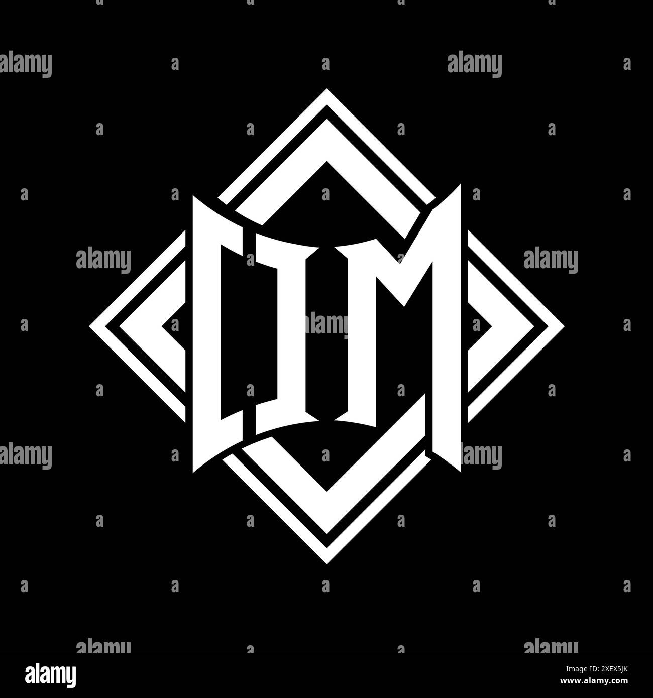 OM Letter logo with abstract shield shape with square white outline on ...