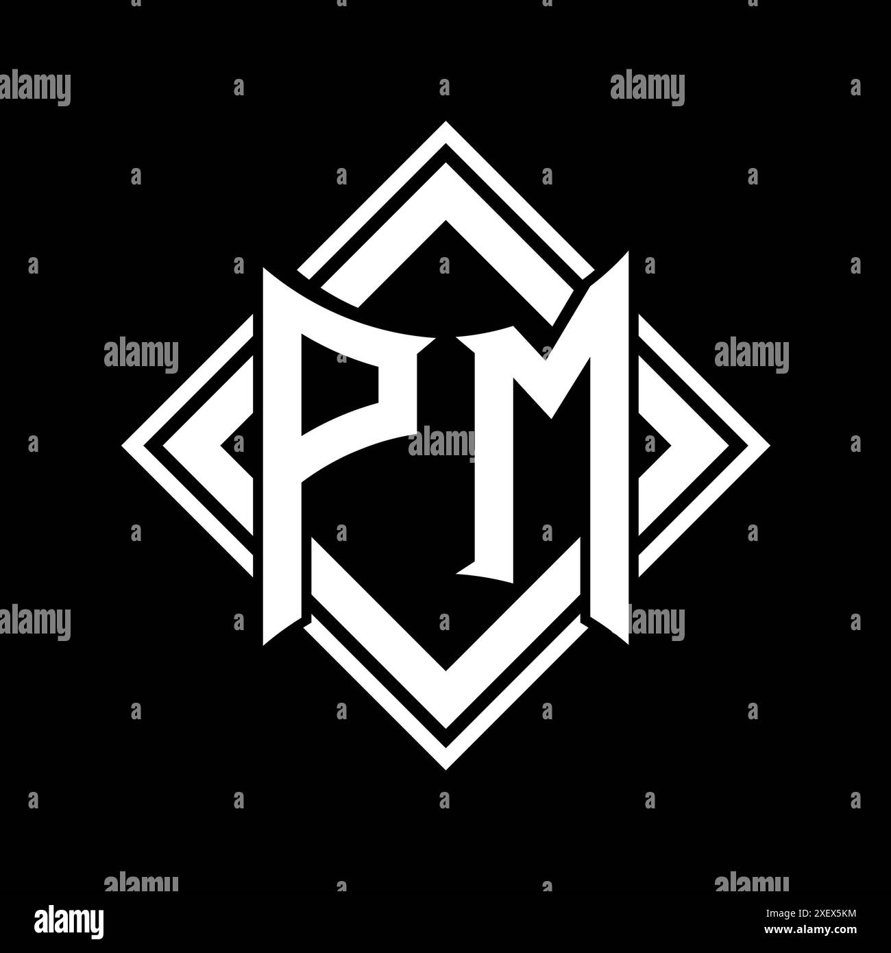 PM Letter logo with abstract shield shape with square white outline on ...