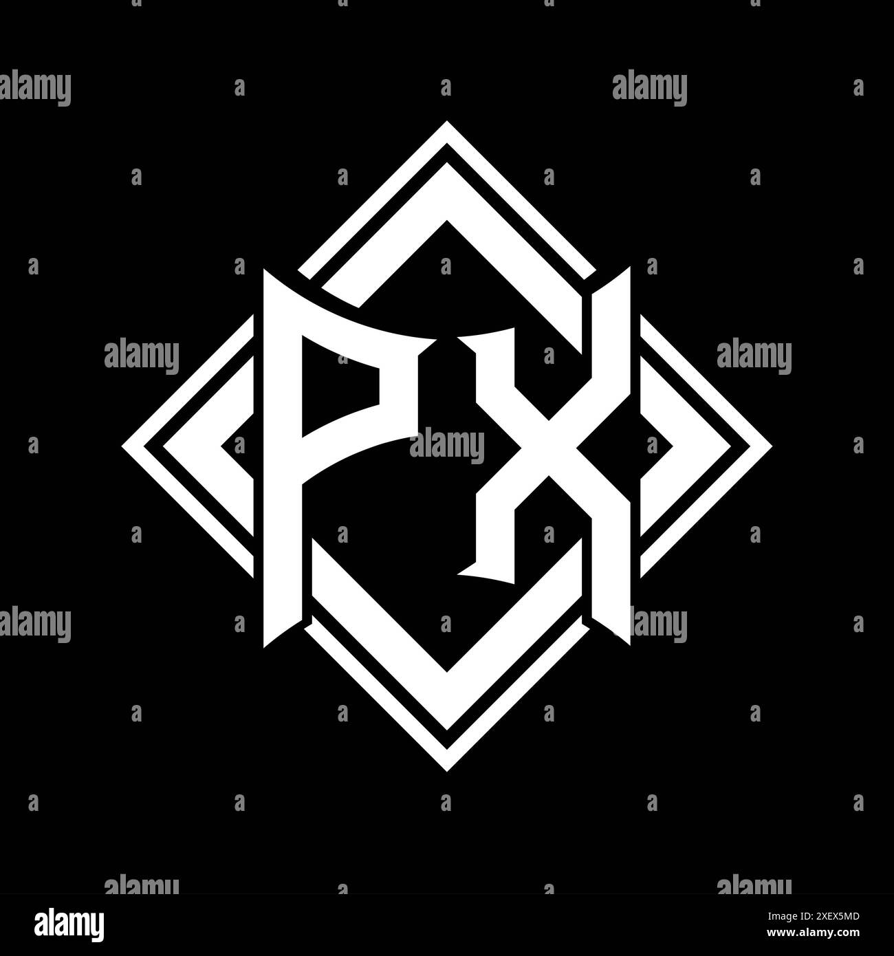 PX Letter logo with abstract shield shape with square white outline on ...