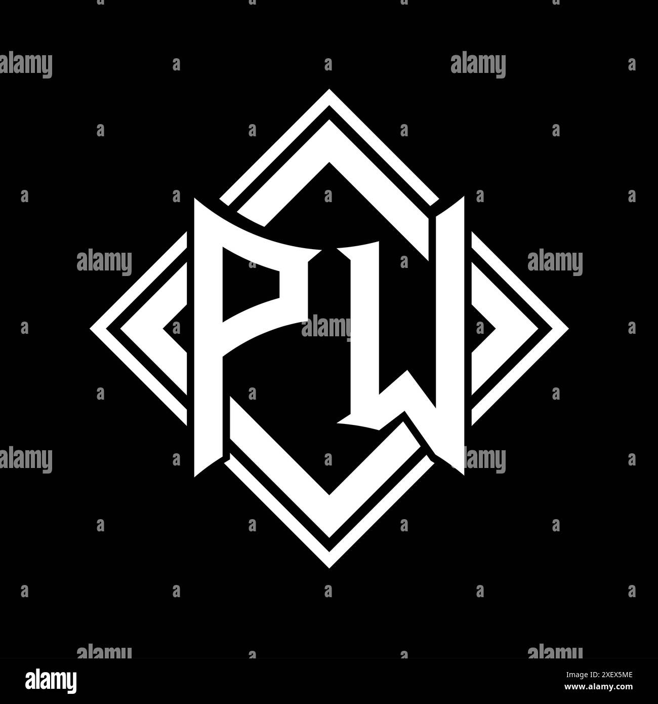 PW Letter logo with abstract shield shape with square white outline on ...
