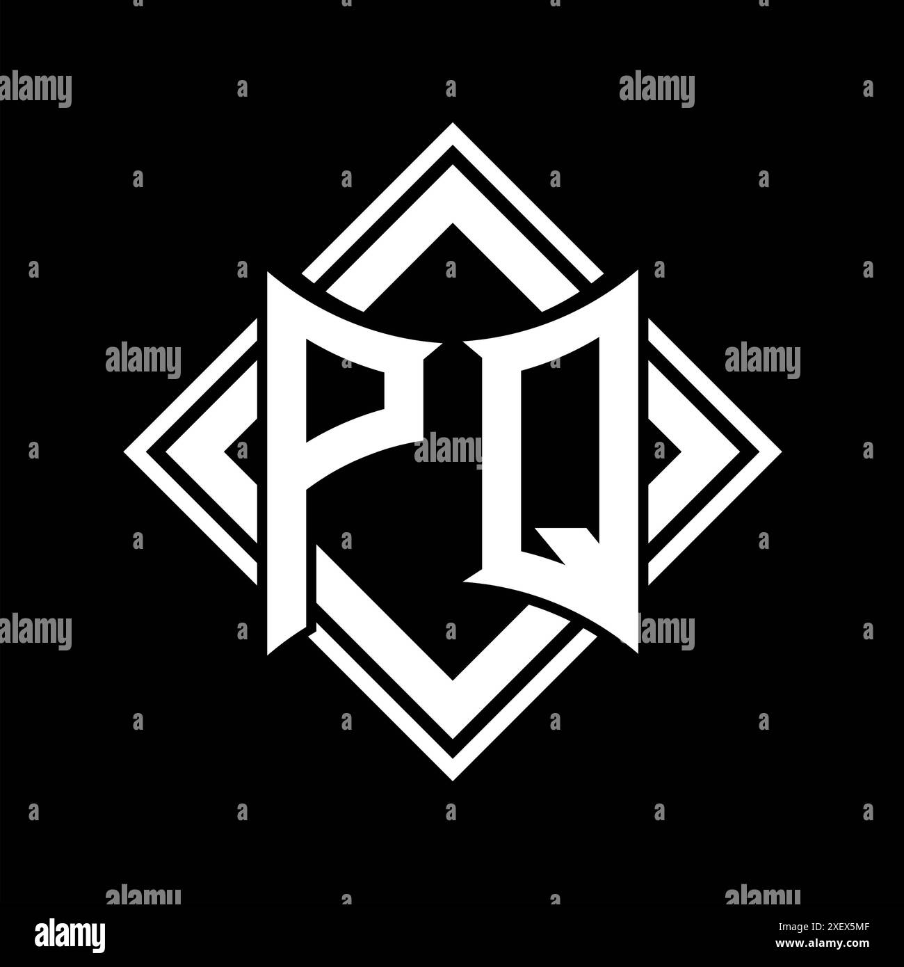PQ Letter logo with abstract shield shape with square white outline on ...