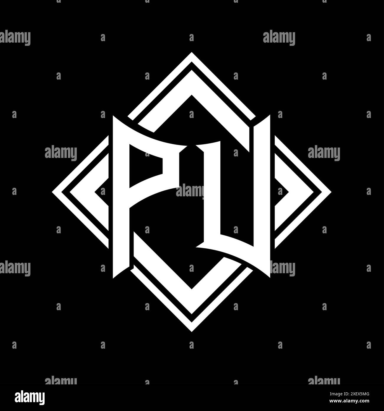 PU Letter logo with abstract shield shape with square white outline on ...