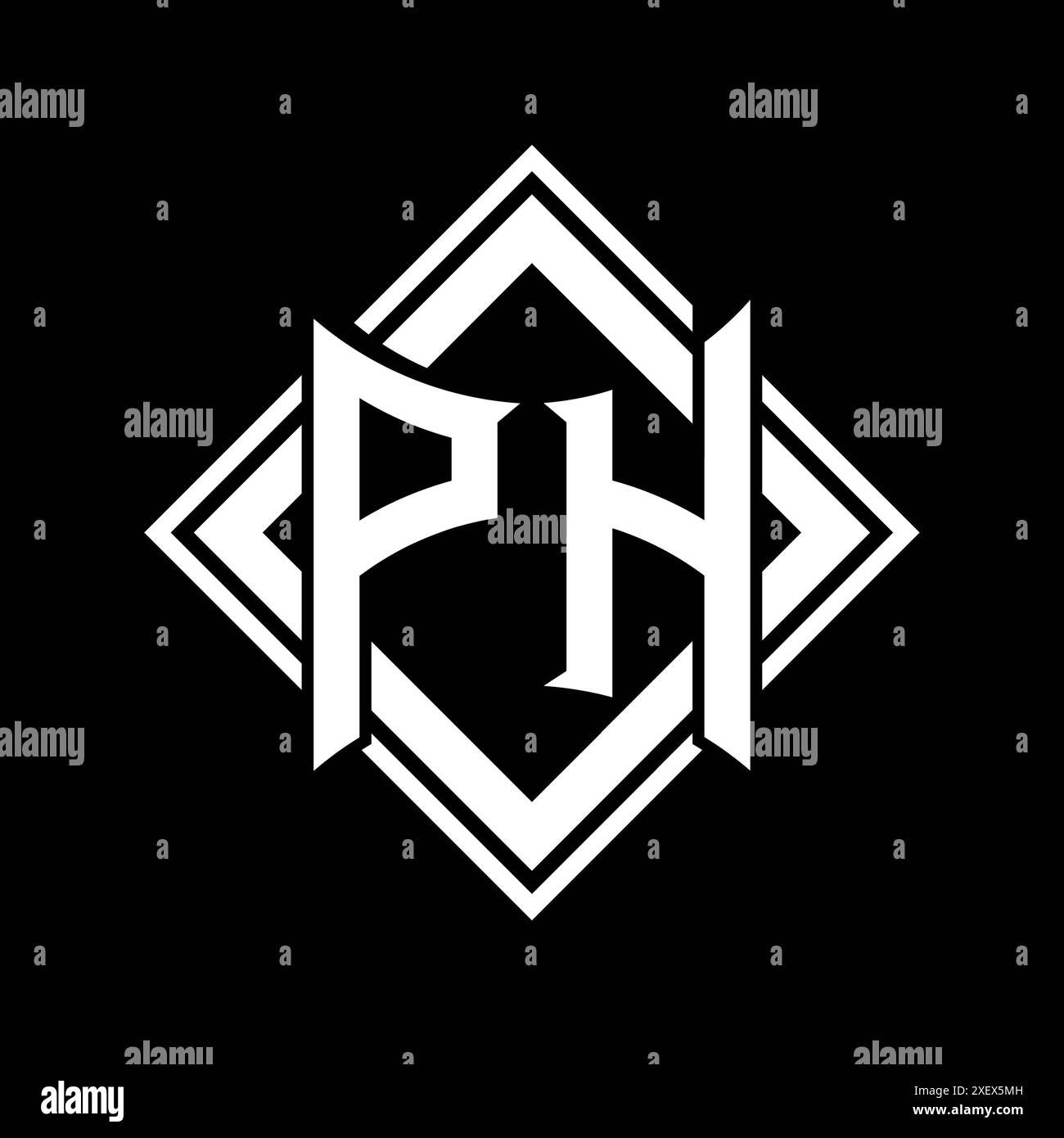 PH Letter logo with abstract shield shape with square white outline on ...