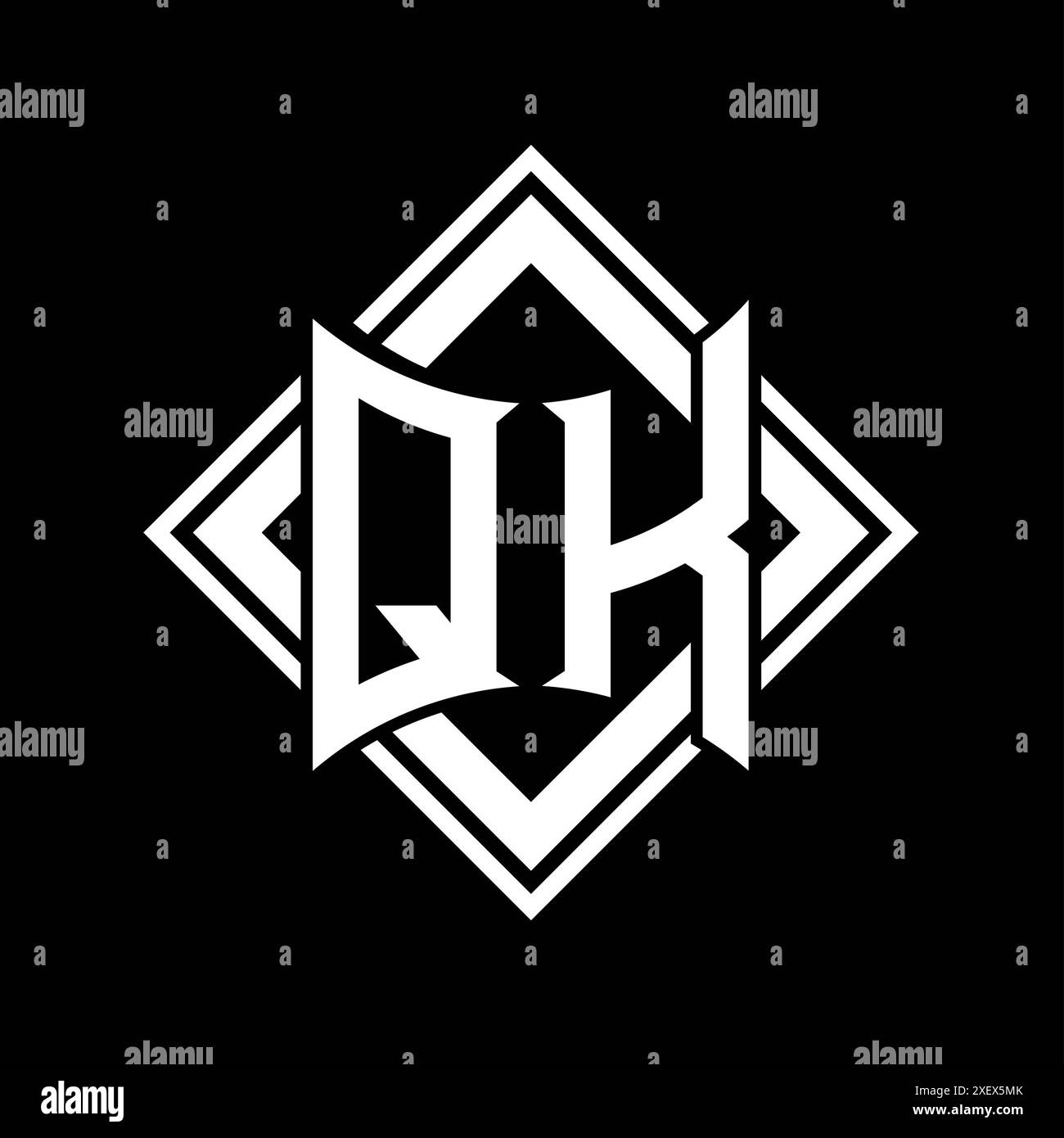 QK Letter logo with abstract shield shape with square white outline on ...