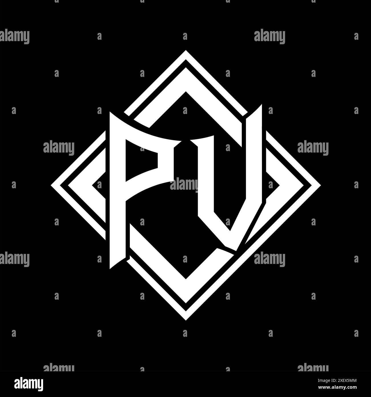 PV Letter logo with abstract shield shape with square white outline on ...