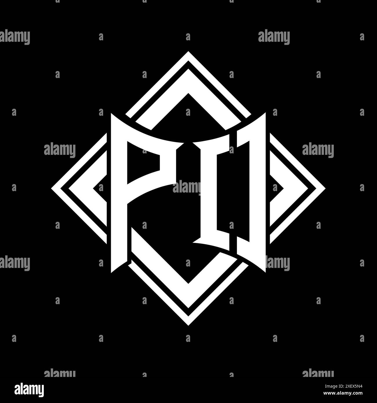 PO Letter logo with abstract shield shape with square white outline on ...