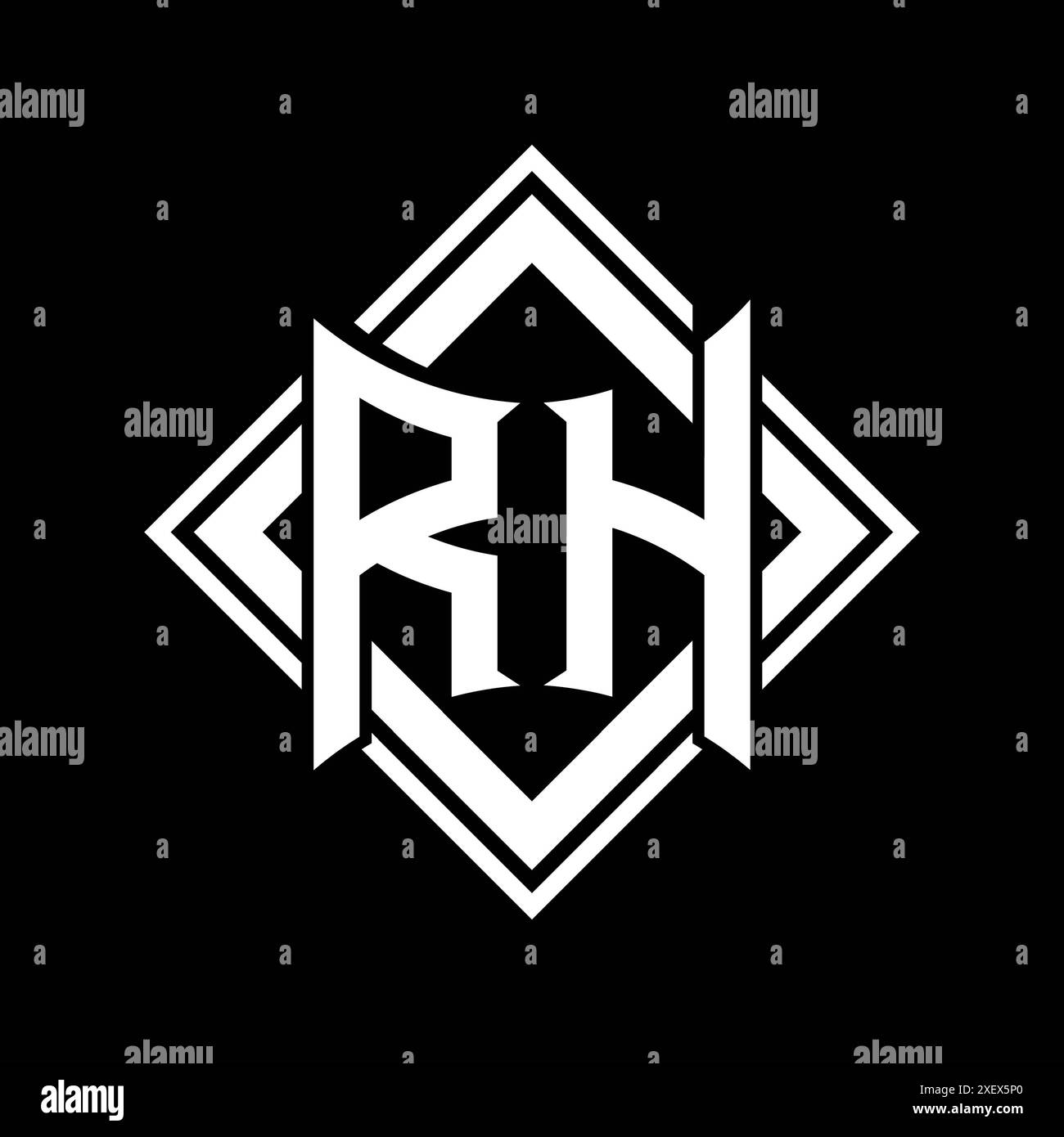 RH Letter logo with abstract shield shape with square white outline on ...