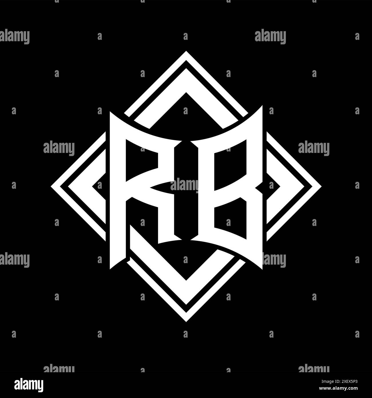 RB Letter logo with abstract shield shape with square white outline on ...